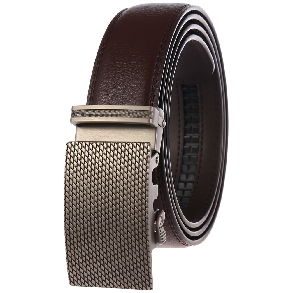 Leather Ratchet Slide Belt with Click Buckle - Adjustable Trim to Fit ...