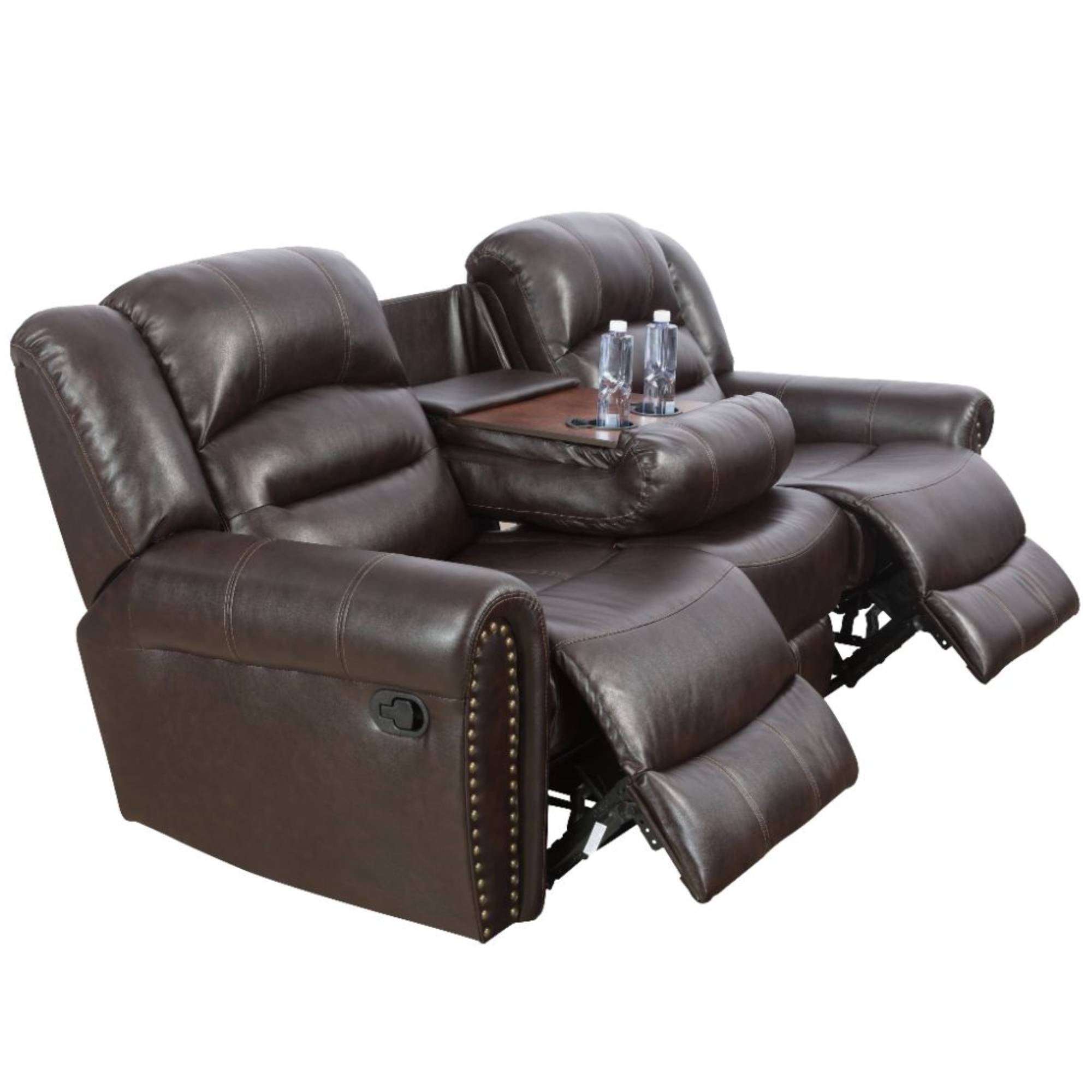 Leather Recliner Chair Manual Recline 3 Seats Sofa Chair with Nail Head ...