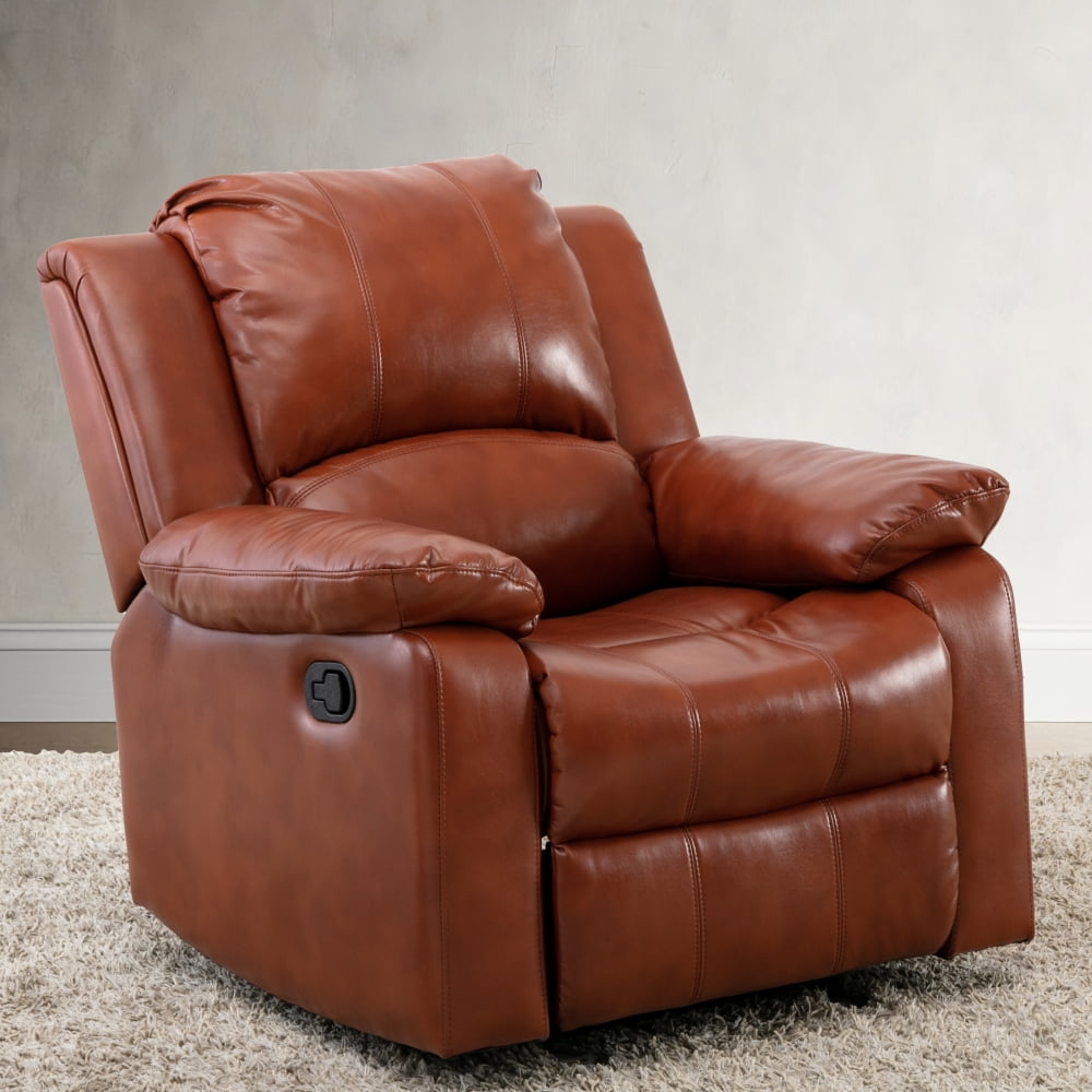 Leather Recliner Chair with Overstuffed Arm and Back,Leather Gel Glider ...