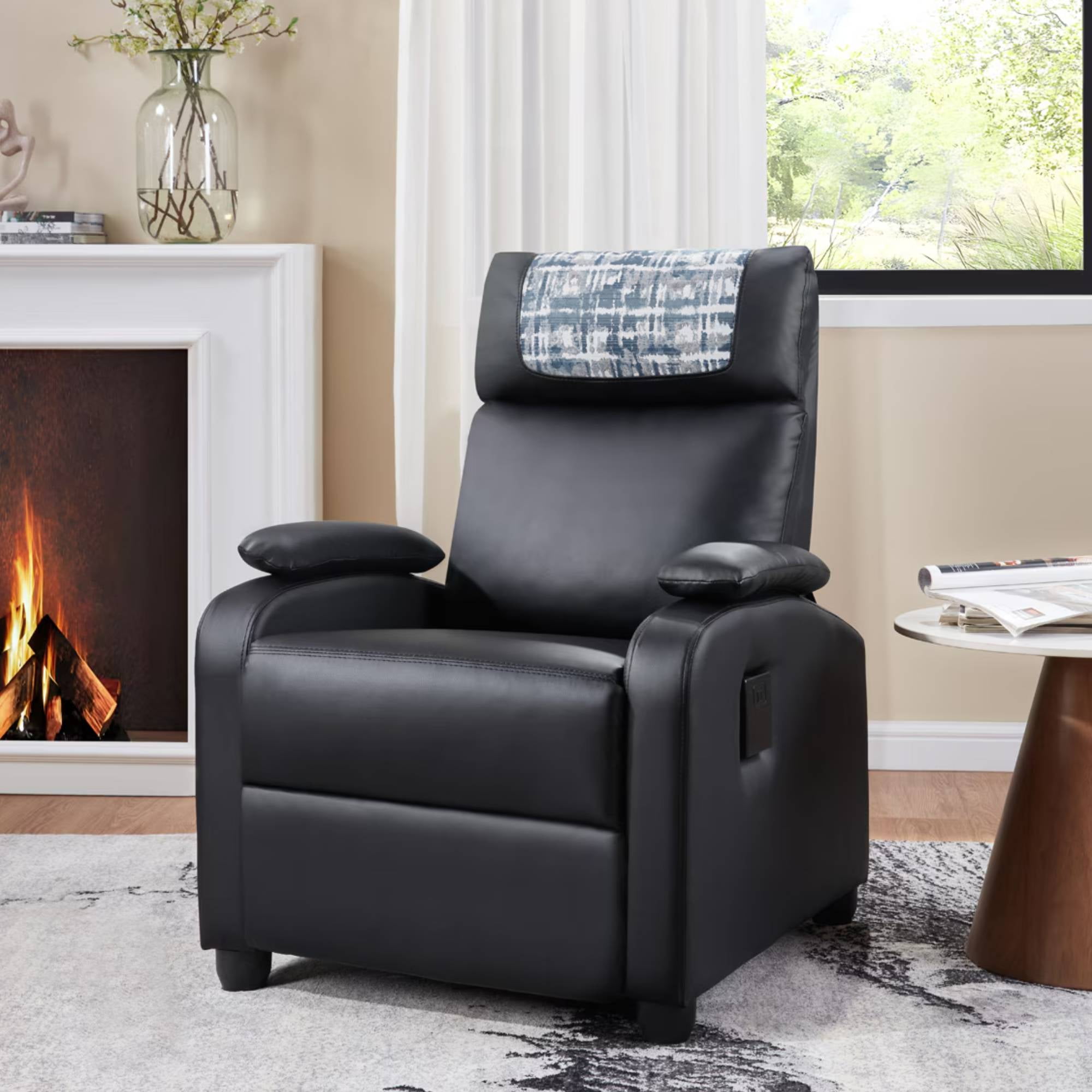 Leather Recliner Chair Push Back Sofa Chair Home Theater Seating with ...