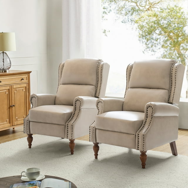 Leather Recliner Chairs Push Back Set of 2 Upholstered Mid Century ...