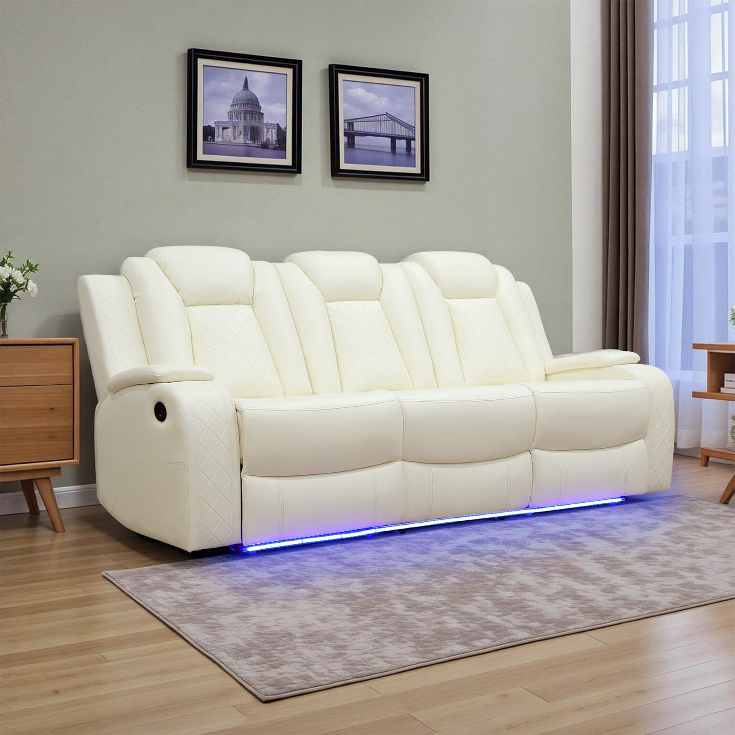 Leather Recliner Sofa Set with LED Lights,Power Reclining Sofa with ...