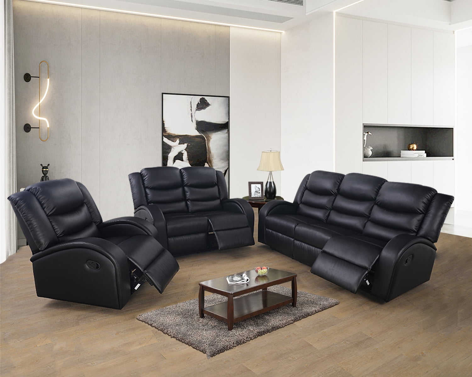 Leather Recliner Sofa Set, Living Room Furniture Set, Leather Reclining ...