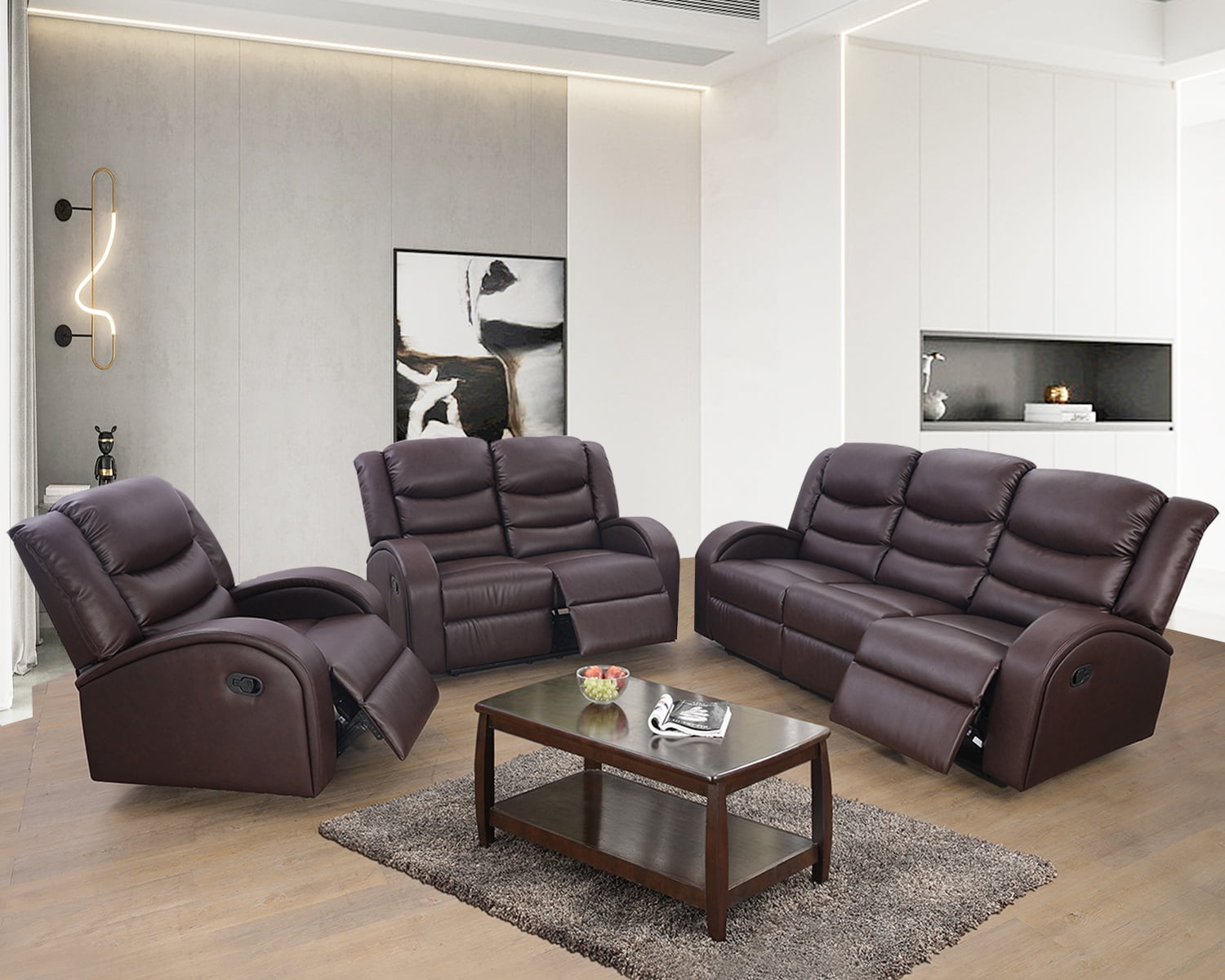 Leather Recliner Sofa Set, Living Room Furniture Set, Leather Reclining ...