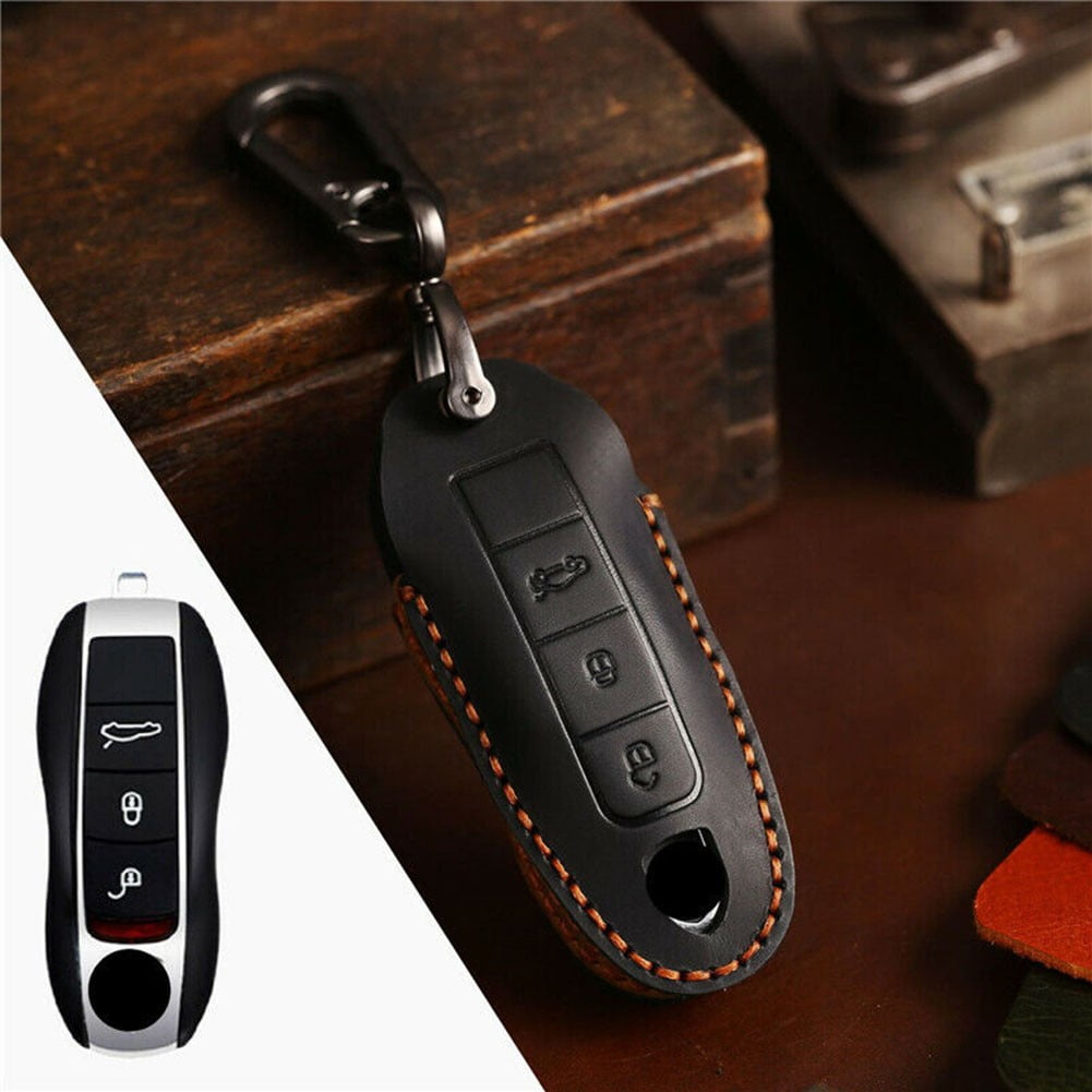 Leather Remote Smart Key Holder Cover FOB For Porsche Cayenne Panamera ...
