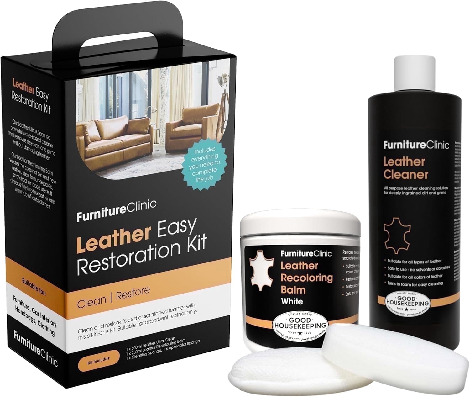 Furniture Clinic Leather Easy Restoration Kit | with Leather Recoloring ...
