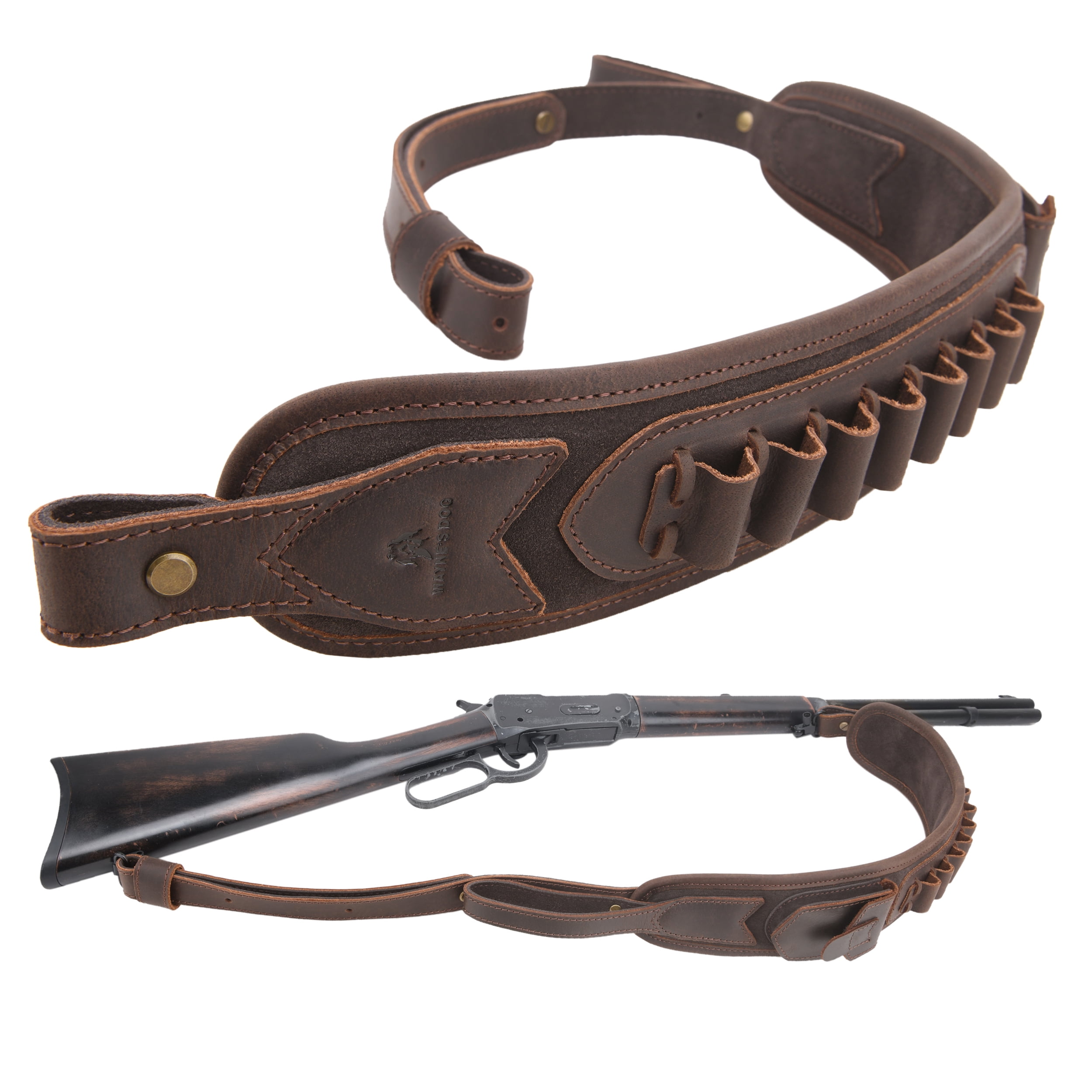 Leather Rifle Padded Sling Hunting Strap with Shell Holder Slots for ...