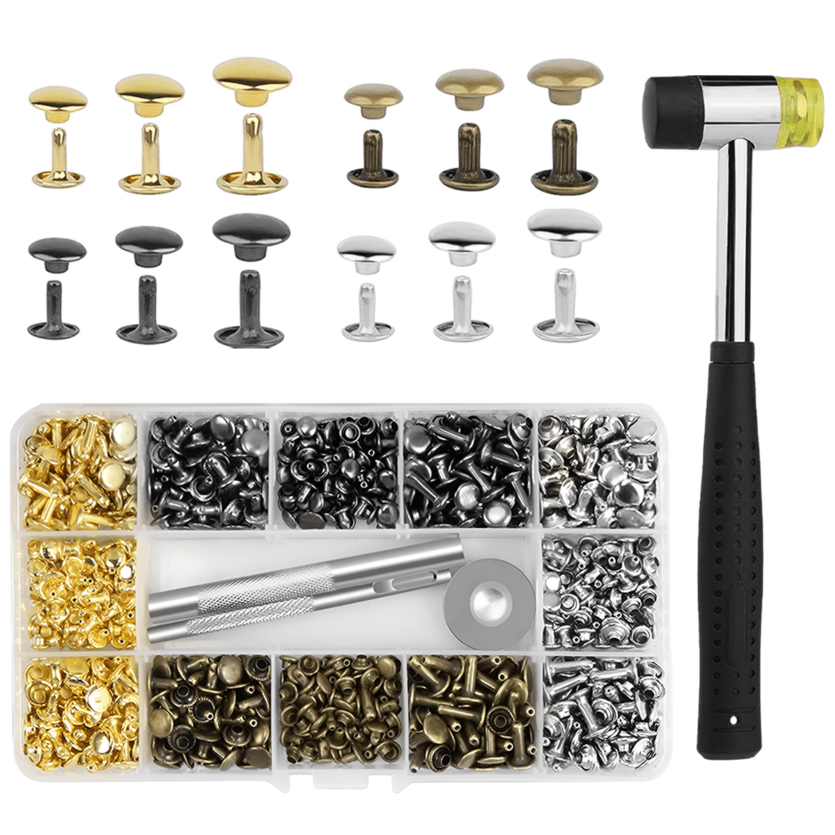 Leather Rivet Set 4 Colors Double Cap Rivets With Rubber Mallet ...