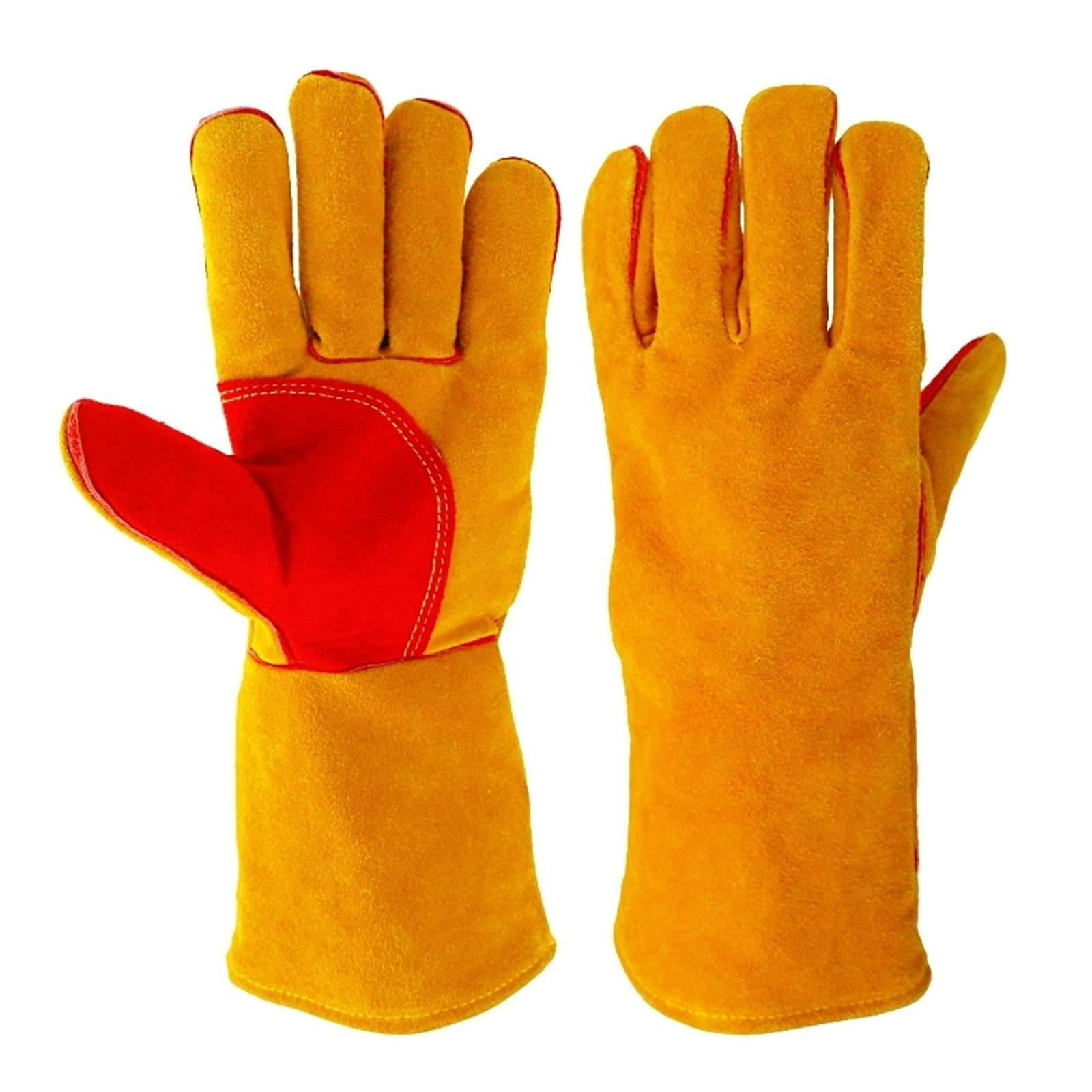 Leather Safety Work Gloves Long Sleeve Heat Resistant Fireproof Forge ...