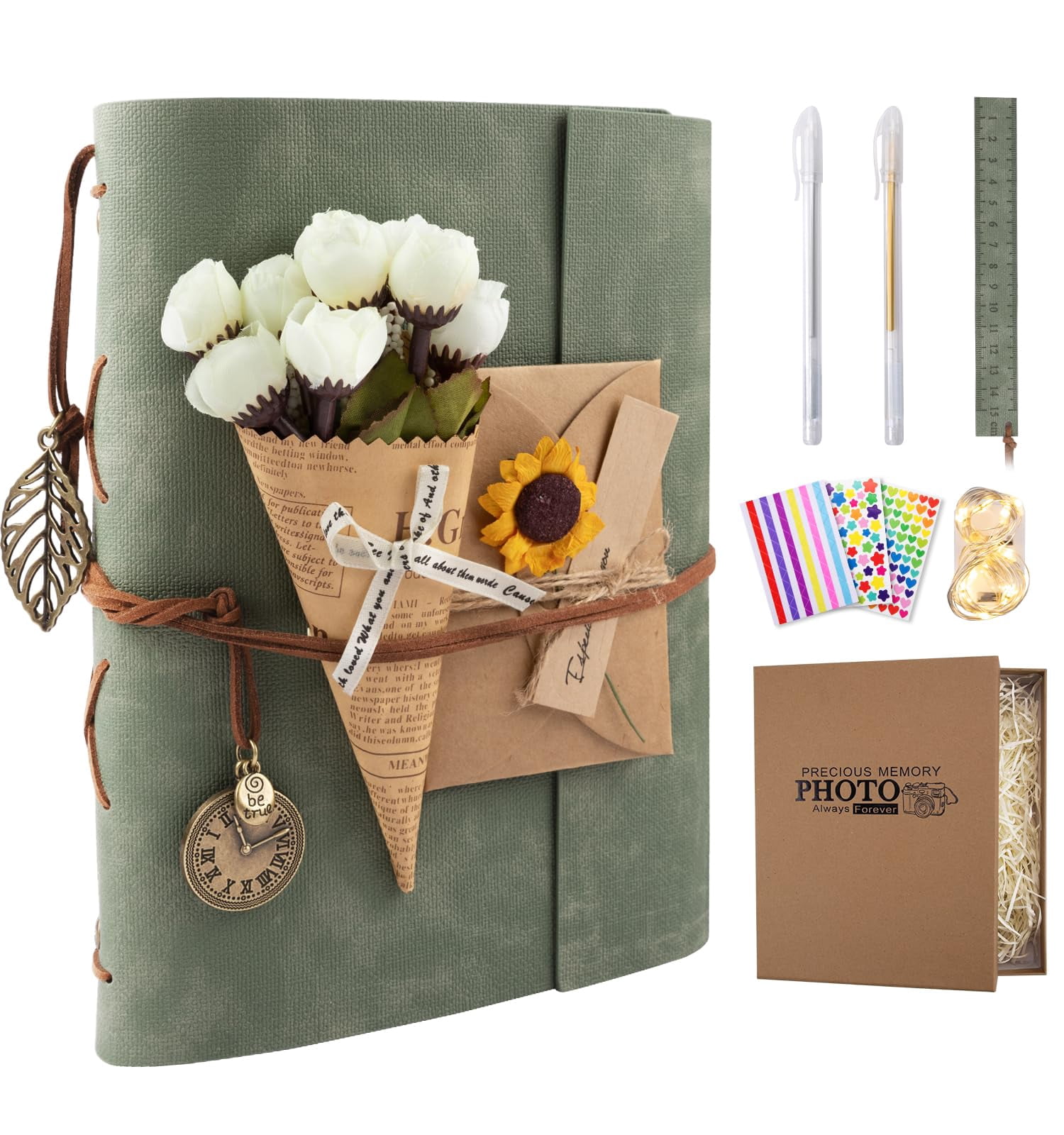 Leather Scrapbook Album D-Green Medium(7INCH×9INCH) DIY Memory Book for ...
