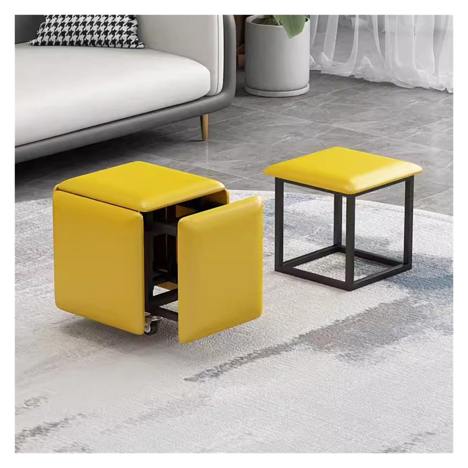 Leather Seating Cube 5 in 1 Sofa Stool with Swivel Casters,Stackable ...
