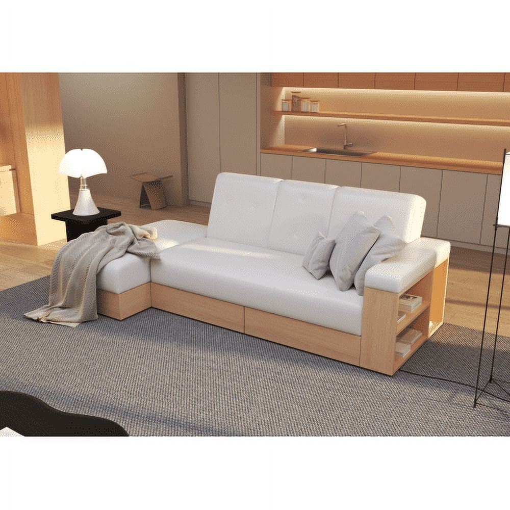 Leather Sectional Sofa with Side Two-Tier Storage Rack, Mid-century ...