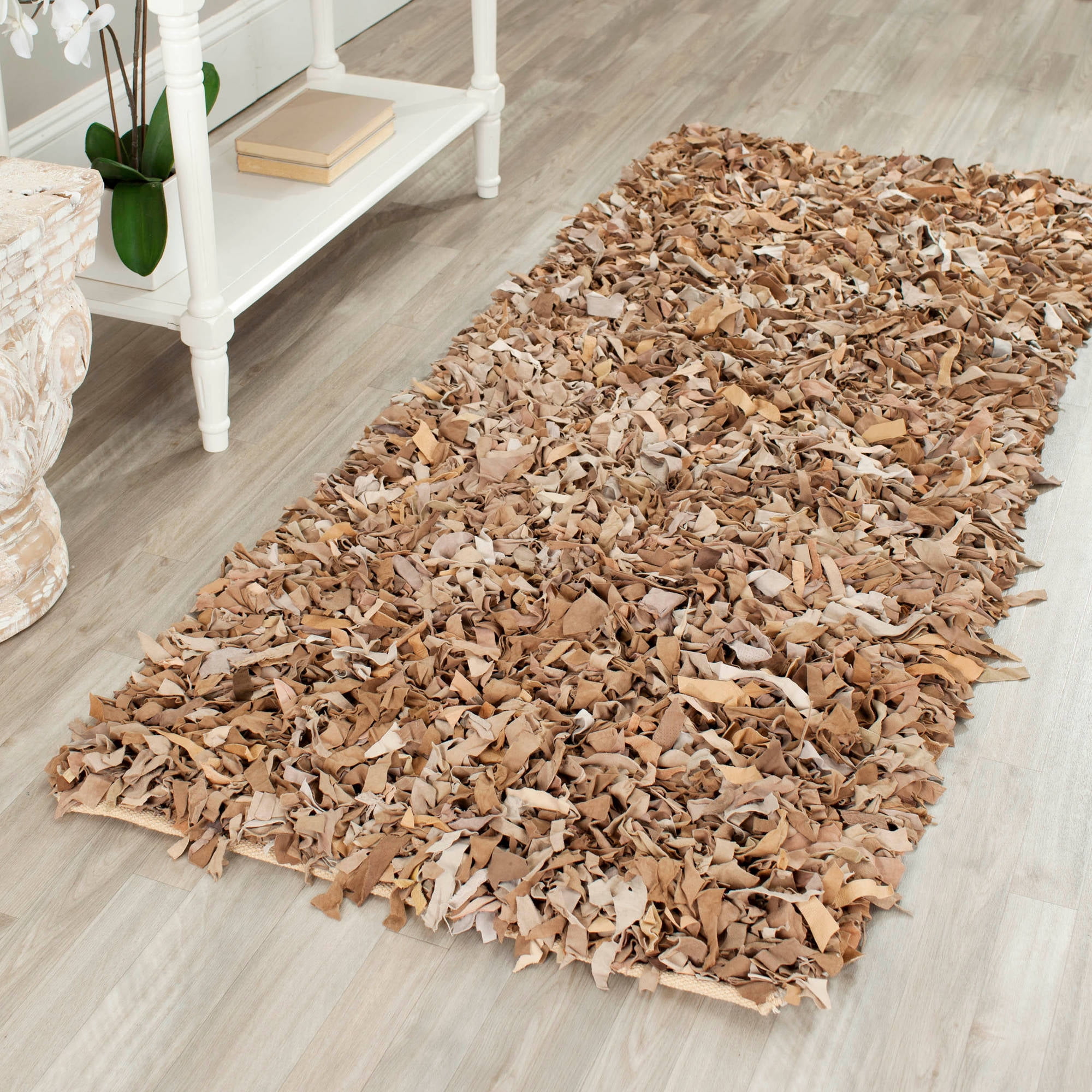 Leather Shag Runner Rug in Dark Beige (6 ft. L x 2 ft. 3 in. W ...