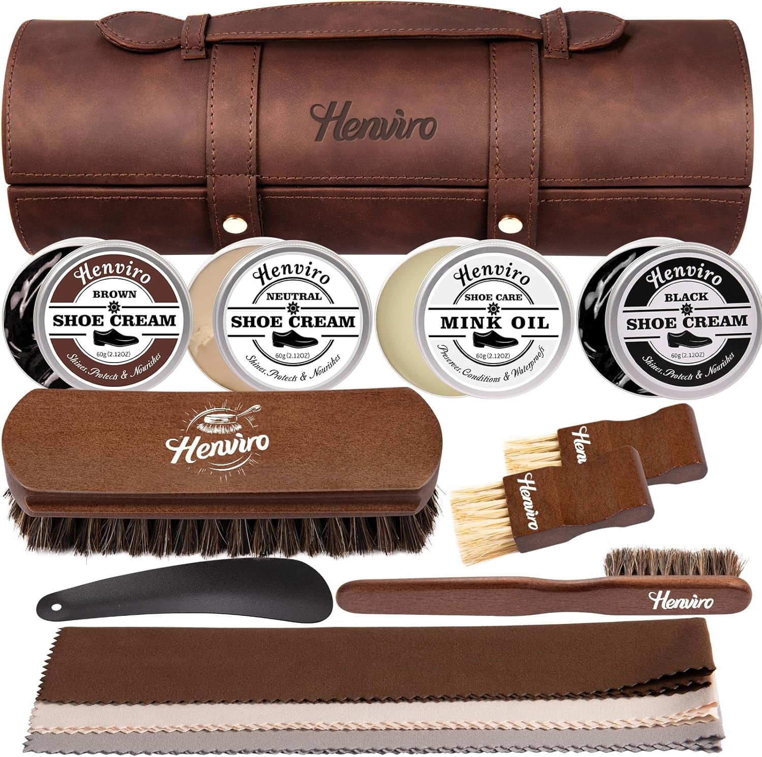 Leather Shoe Shine Kit For Men - 13 PCS Shoe Polish Kit, Leather Boot ...