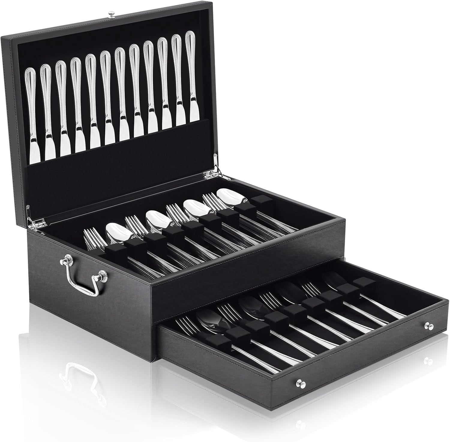 Leather Silverware Storage Box Flatware Storage Case, Leather ...
