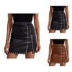 Leather Pleated Mini Skirt for Women Low Rise Side Slit Metallic Shiny ...
