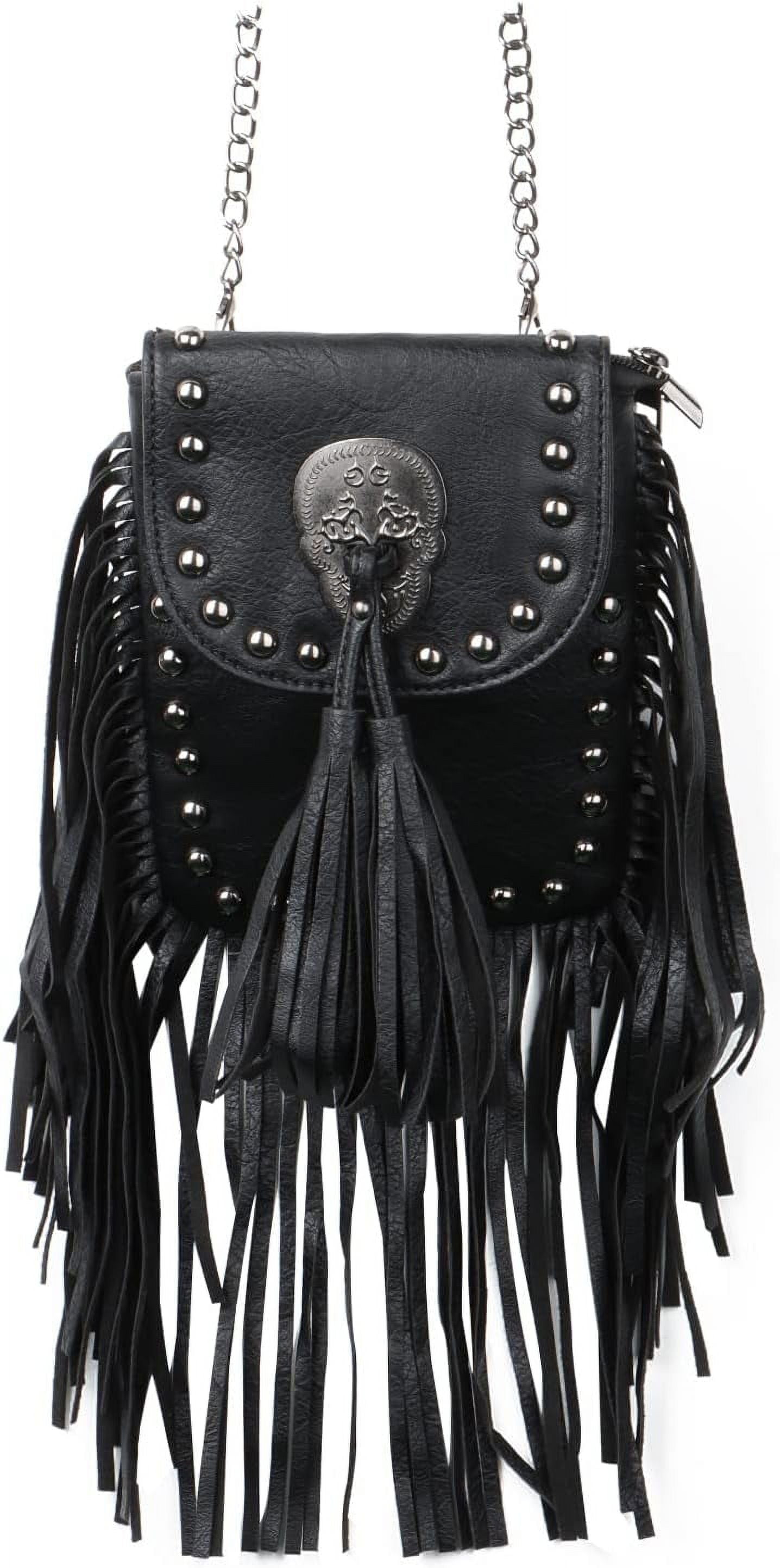 Leather Skull Fringe Purses for Women Black Tassel Shoulder Crossbody ...