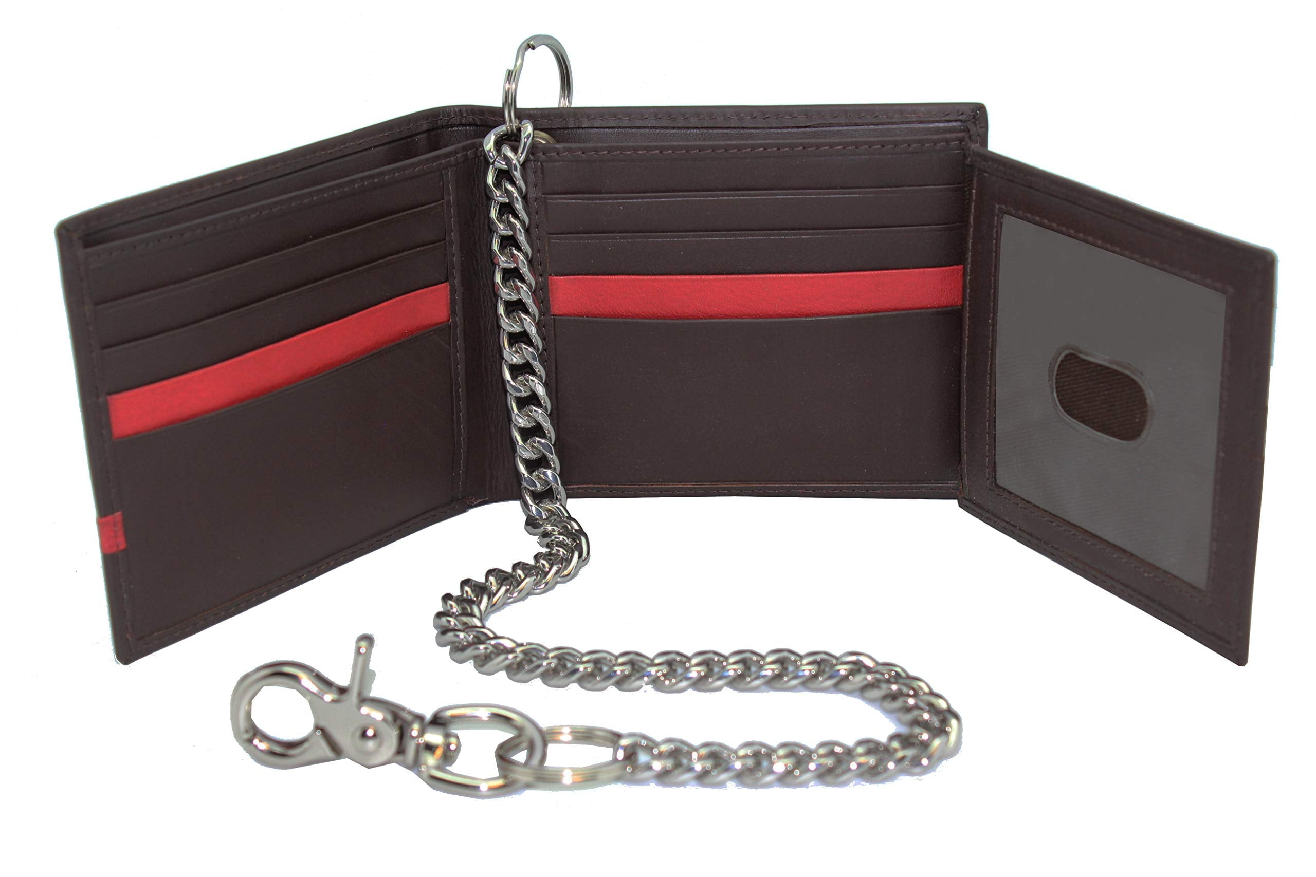 Leather Slim Wallet RFID Bifold Wallet for Men Red Strip Brown Wallets ...