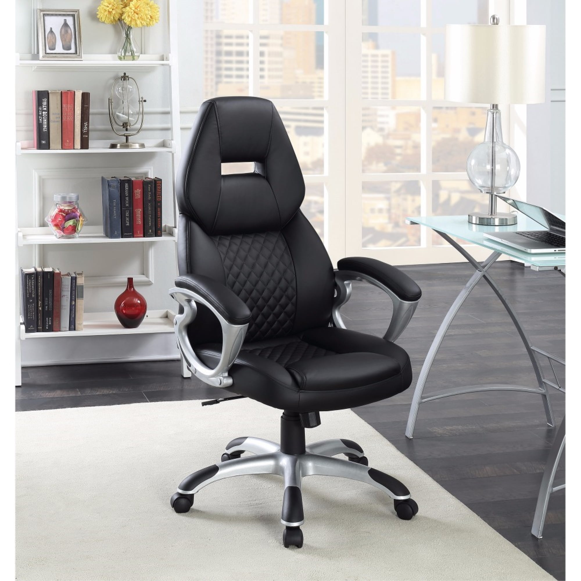 Leather, Sporty Executive High Back Office Chair, Black - Walmart.com