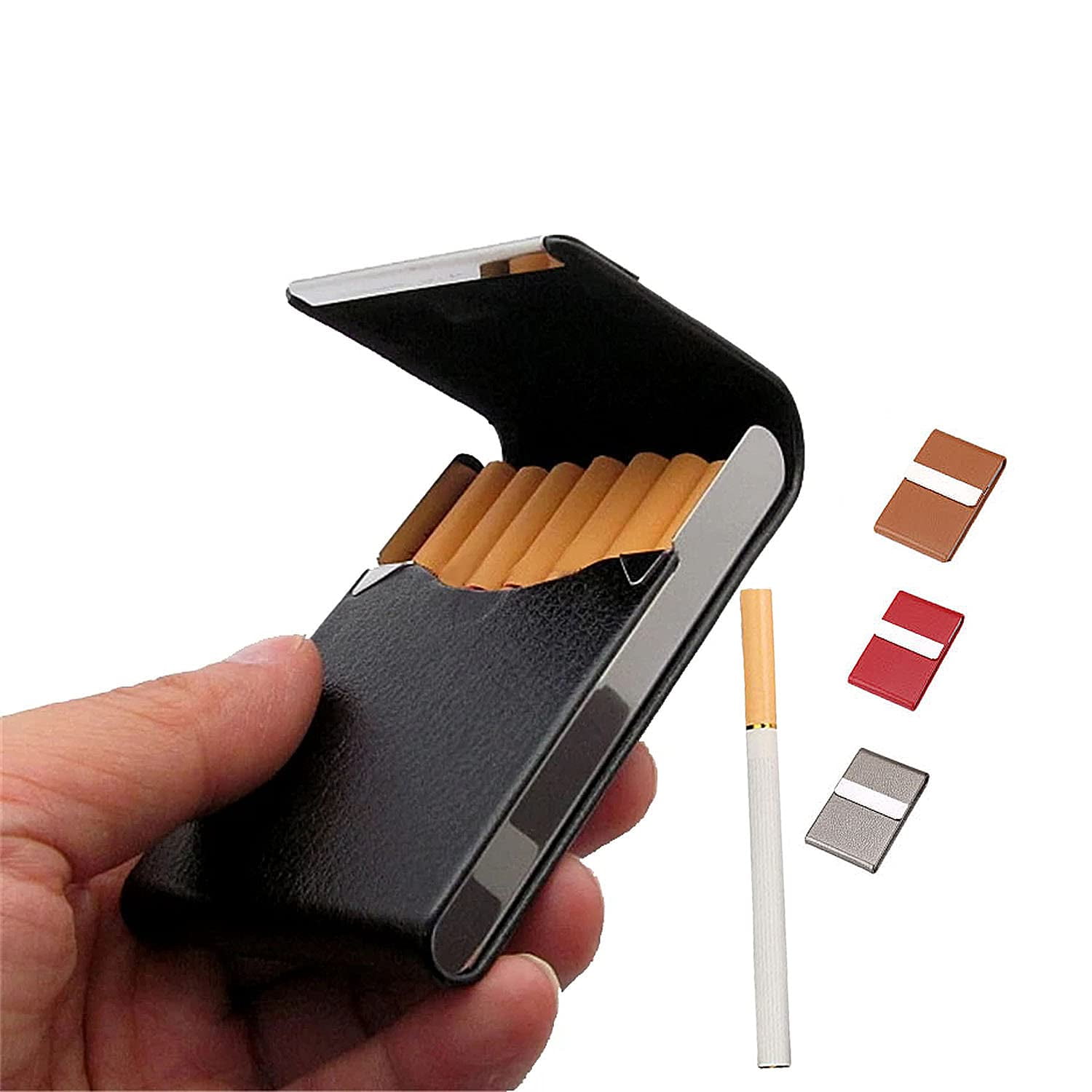 Leather Stainless Steel Cigarette Case - Pocket Holder (Black ...