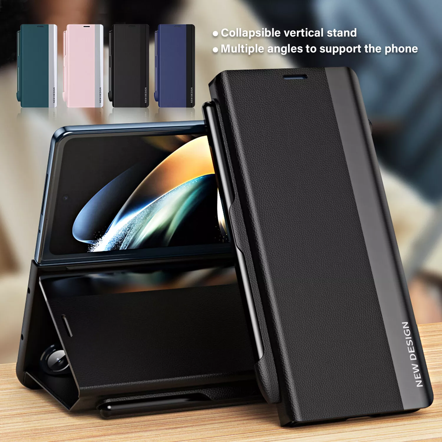 Leather Stand Flip Case + S Pen Holder For Samsung Galaxy Z Fold 6/5/4 ...