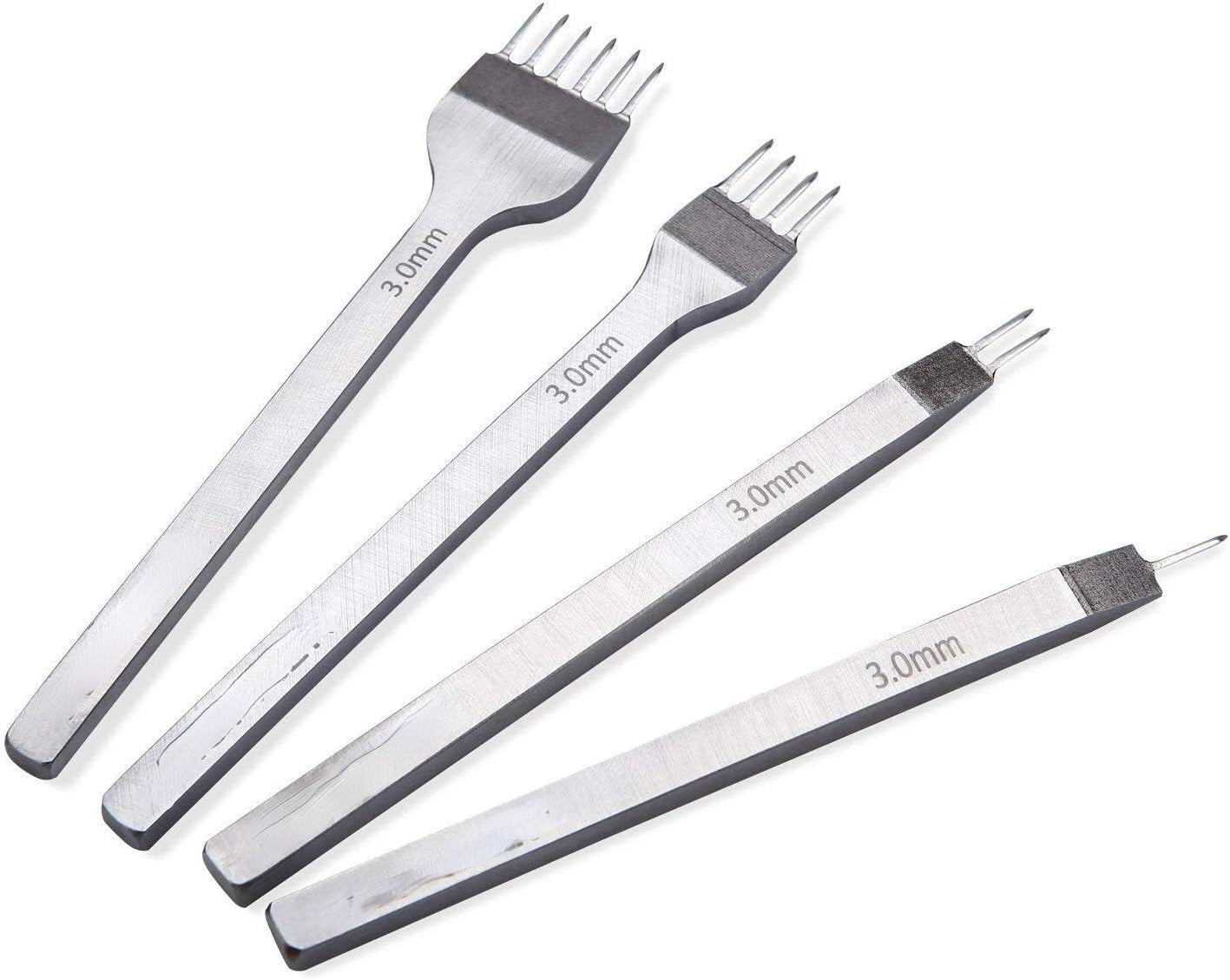 Leather Stitching Punch Set, Diamond Chisel Tools, 3mm White Steel 1/2/4/6 Prong for Leather ...