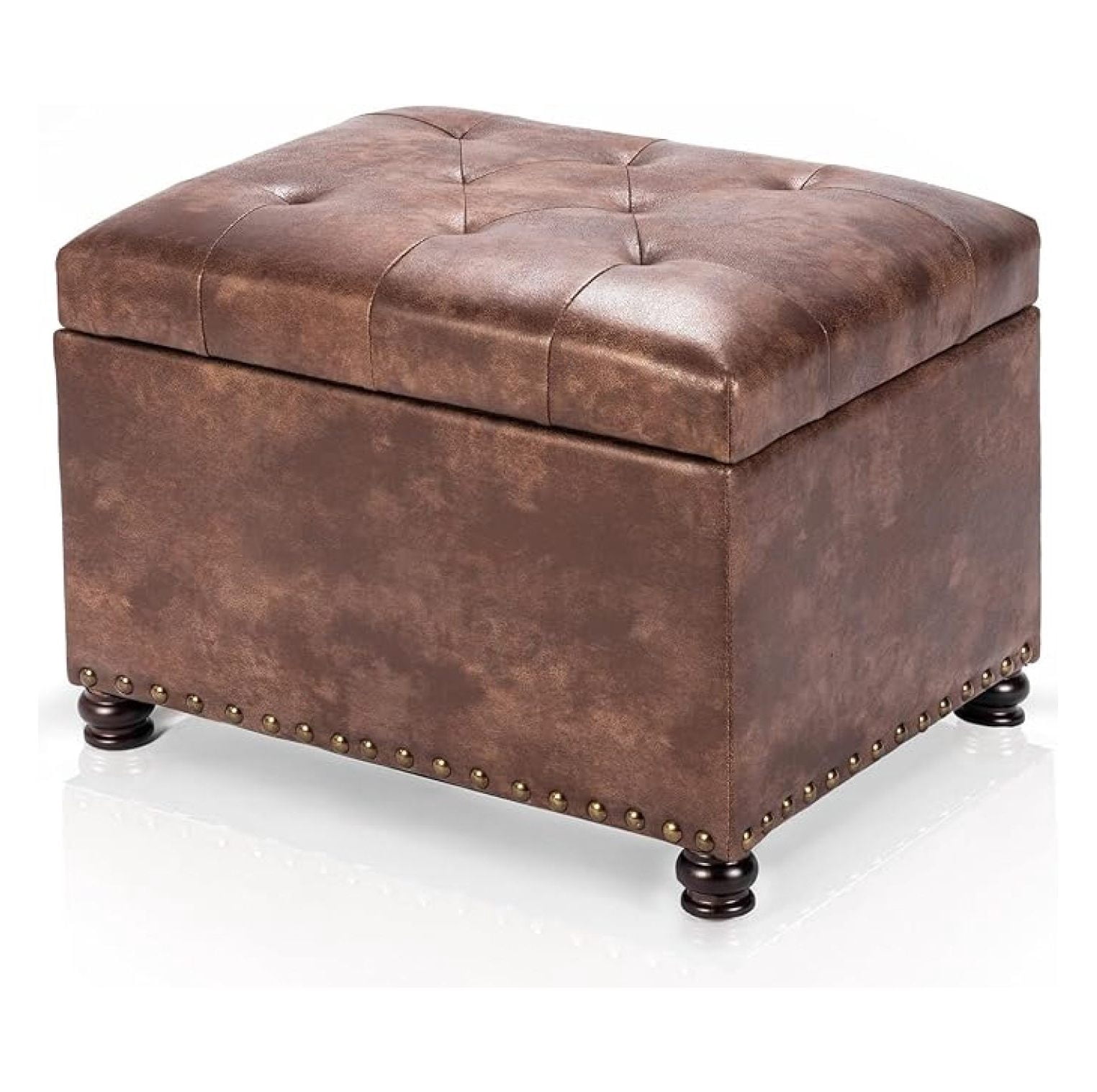 Leather Storage Ottoman, 24" Rectangle Tufted Square Upholstered , Foot ...