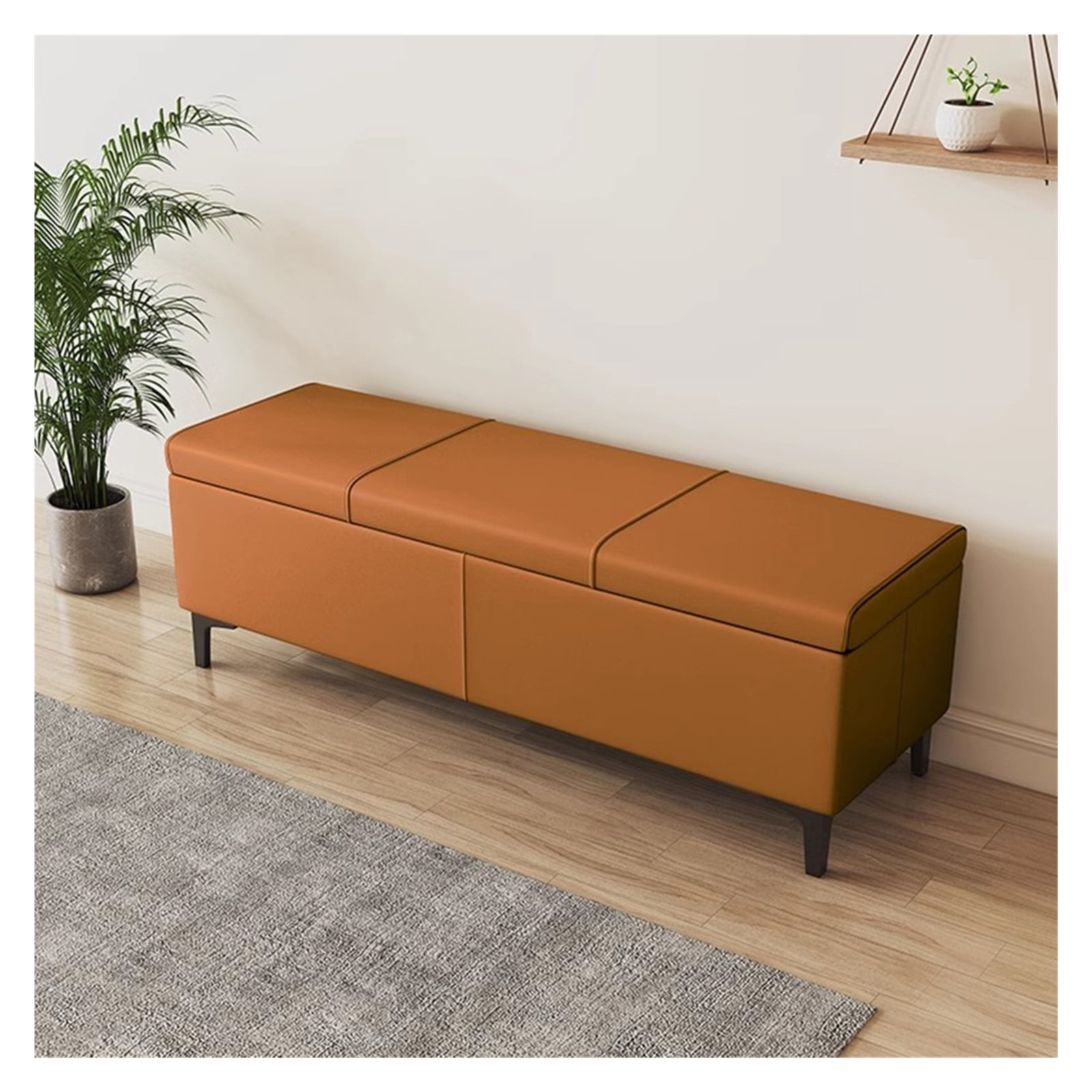 Leather Storage Ottoman Bench with Padded Seat Cushion,Shoe Bench with ...