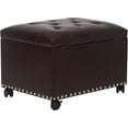 Leather Storage Ottoman Bench with Steerable Rolling Wheels, Rectangle ...