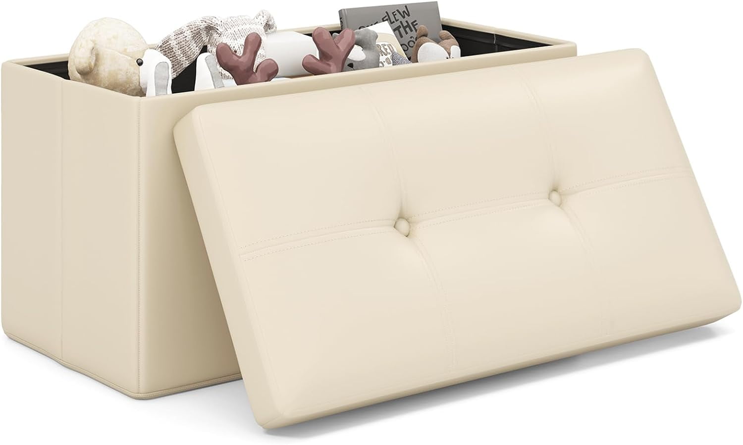Leather Storage Ottoman Cube, 30 Inch Foldable Foot Rest Stool with ...