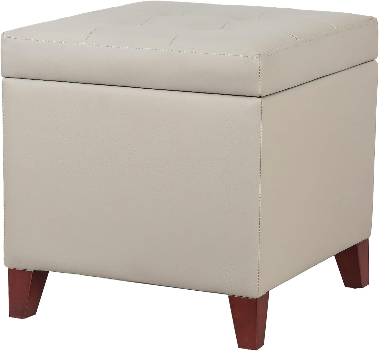 Leather Storage Ottoman with Hinged Lid, Square Foot Rest Stool Tufted ...
