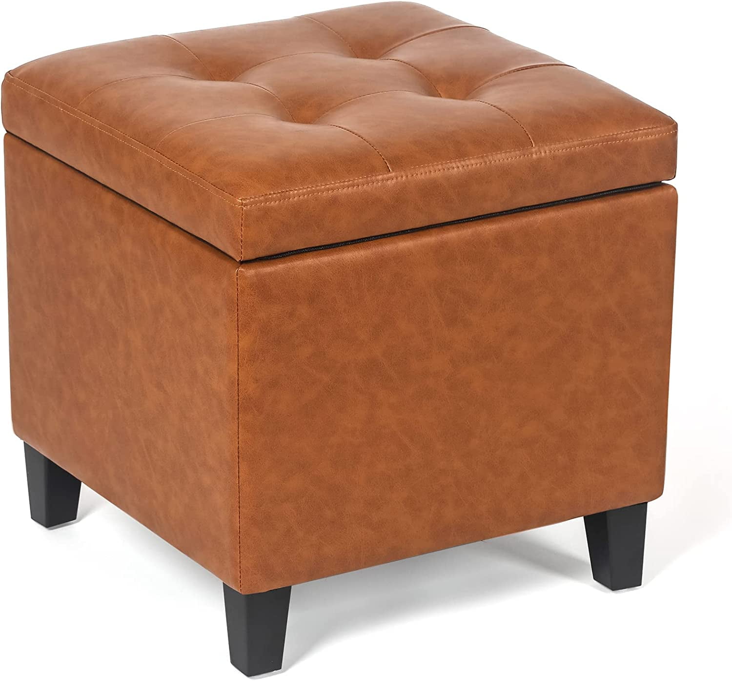 Leather Storage Ottoman with Hinged Lid, Square Foot Rest Stool Tufted ...