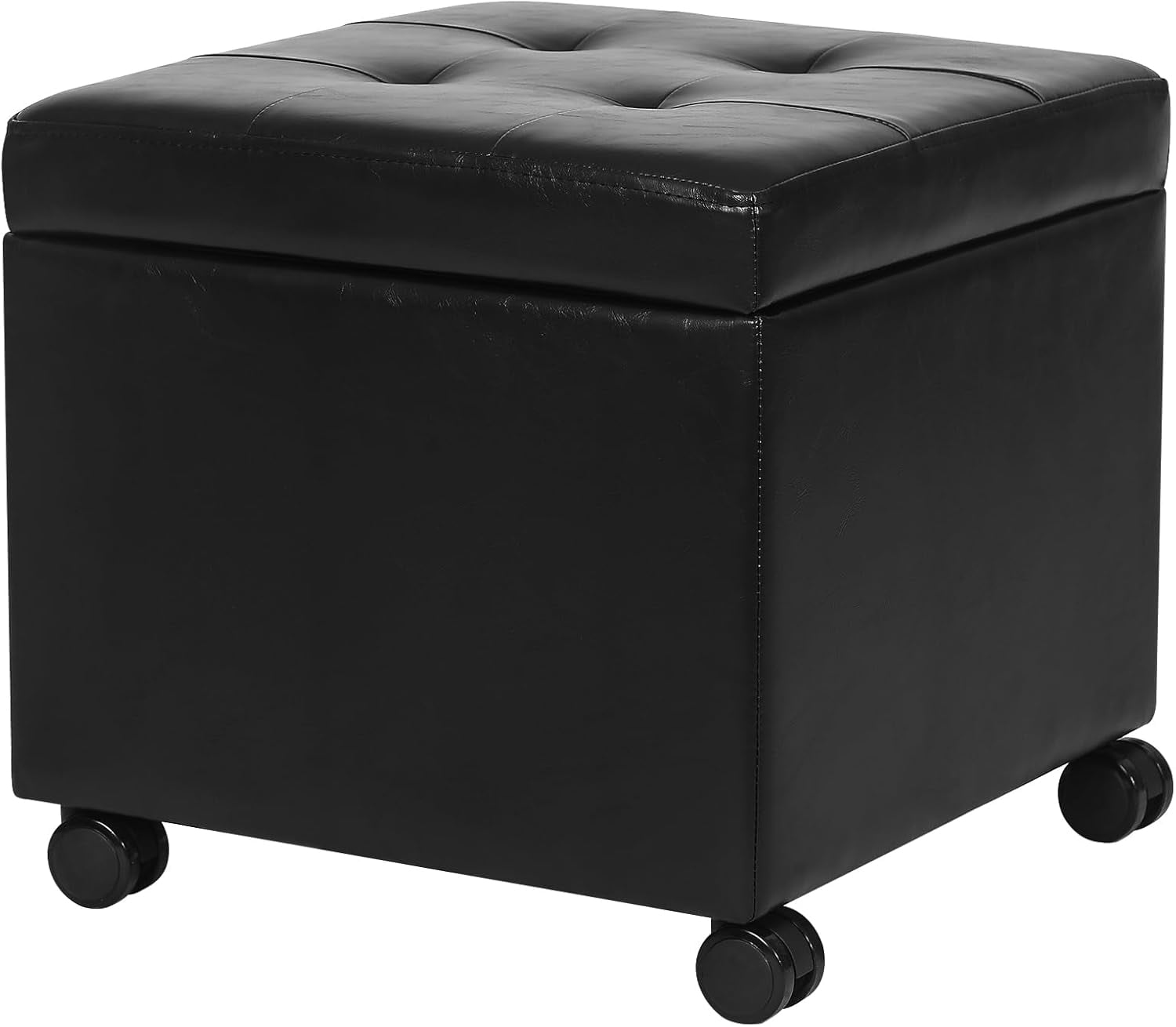 Leather Storage Ottoman with Hinged Lid, Square Foot Rest Stool Tufted ...