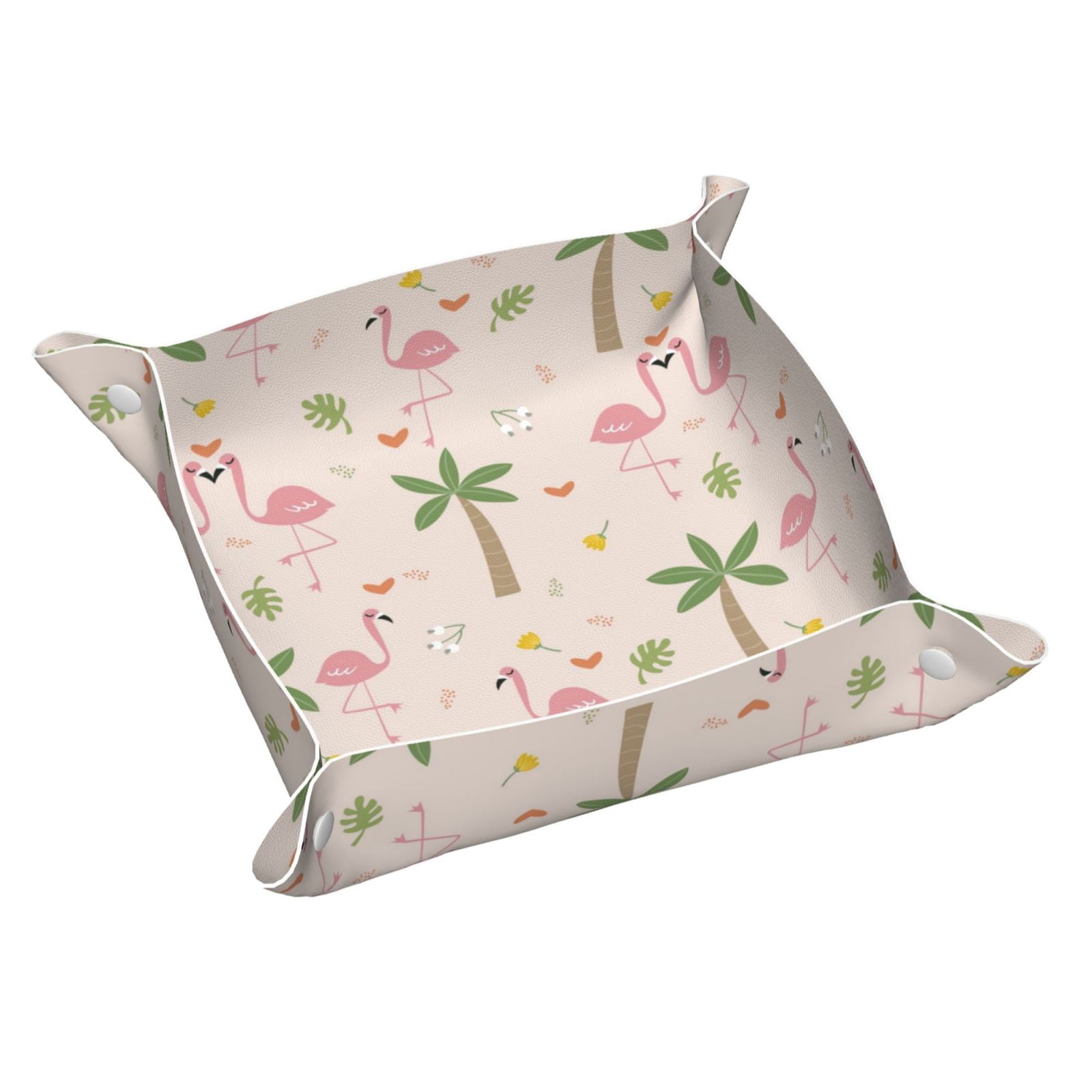 Leather Storage Tray with Snap Buttons, PVC Cartoon Flamingos Pink ...