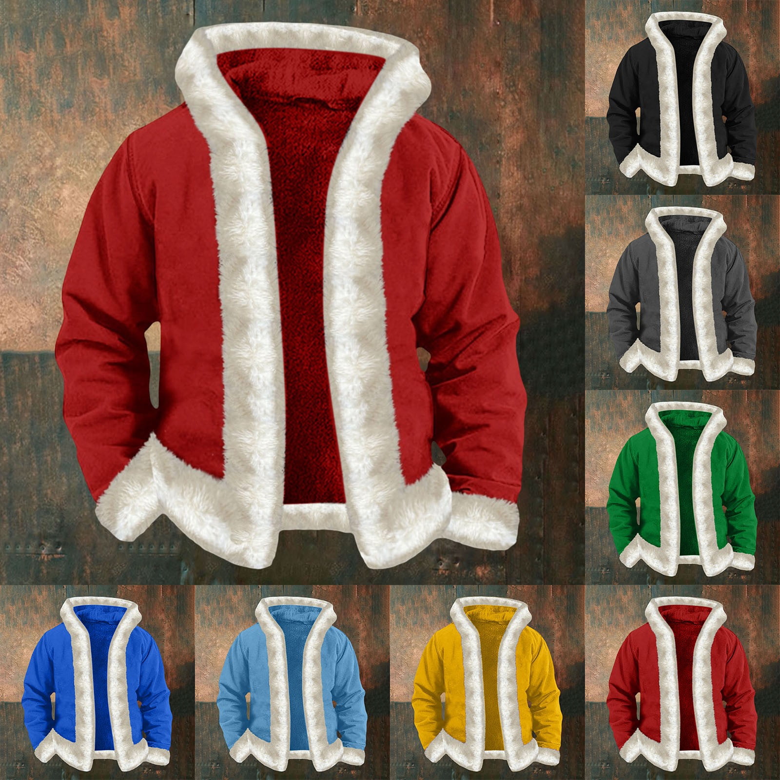 Leather Stylish Coat Christmas Santa Claus Parka Overcoat Warm Open ...