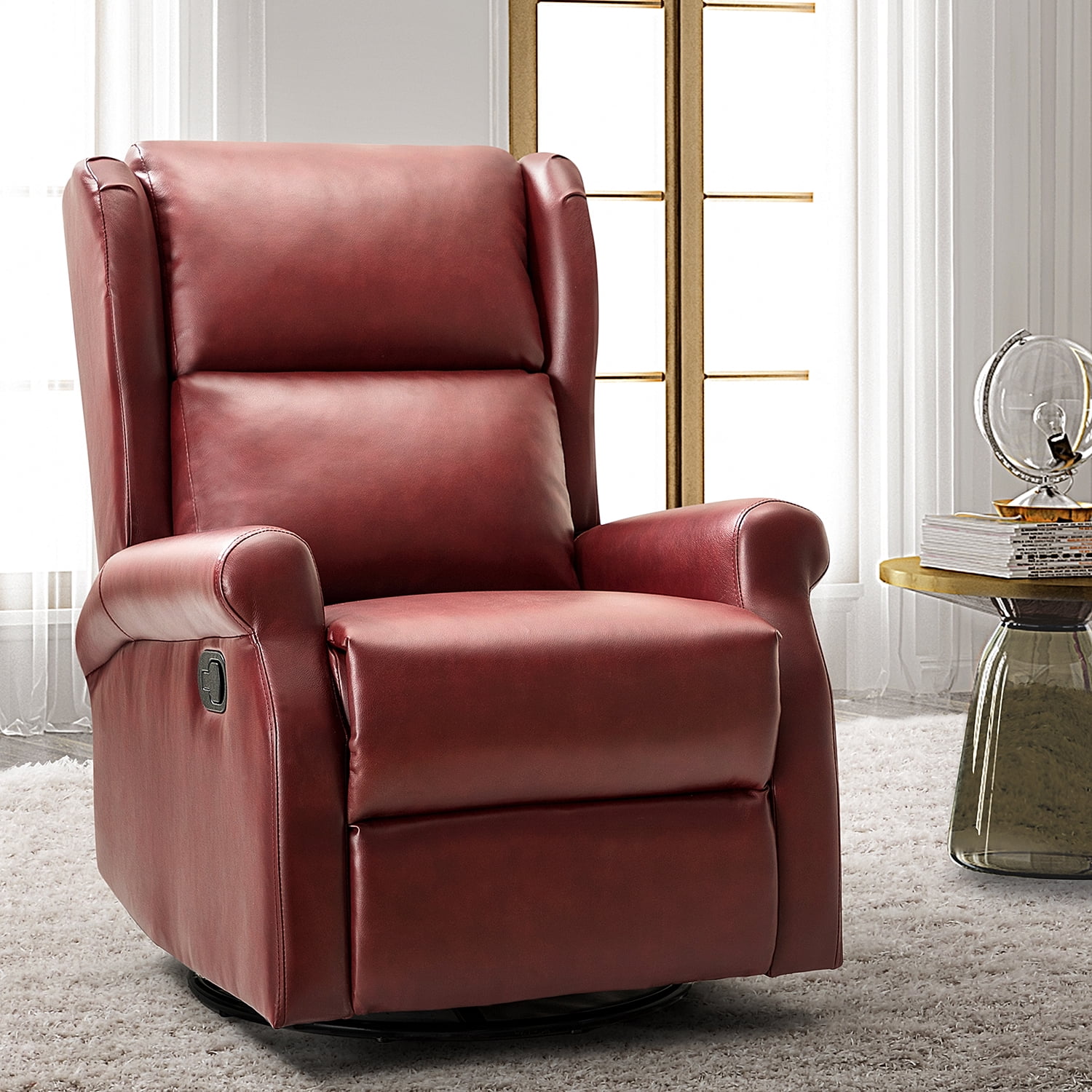 Leather Swivel Glider Recliner Rocking Chair Modern Push Back with ...