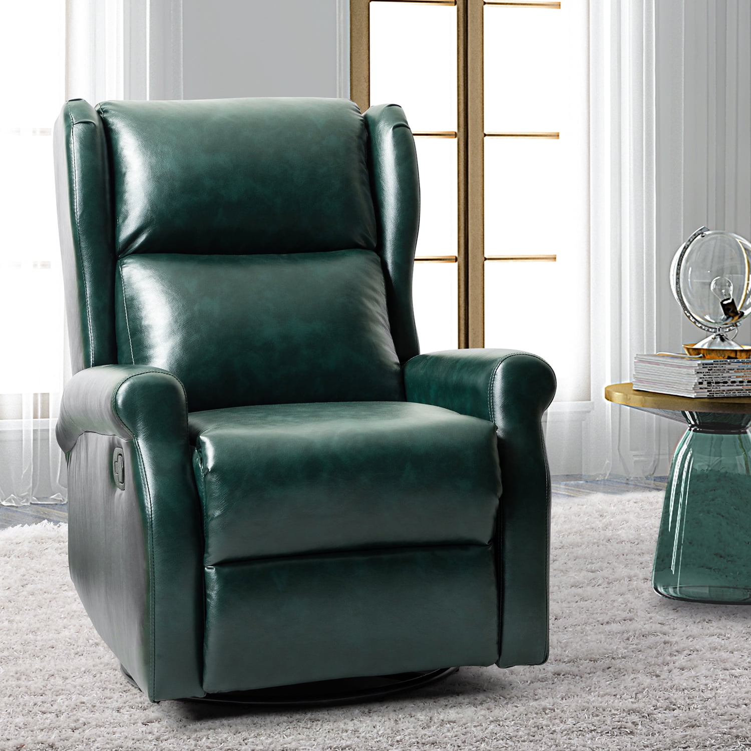 Leather Swivel Glider Recliner Rocking Chair Modern Push Back with ...