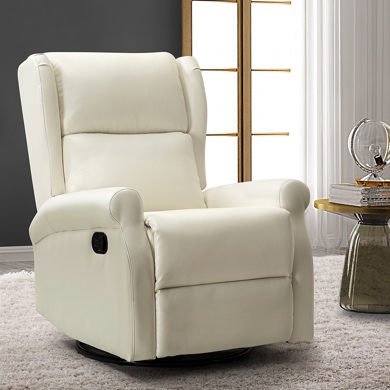 Leather Swivel Glider Recliner Rocking Chair Modern Push Back with ...