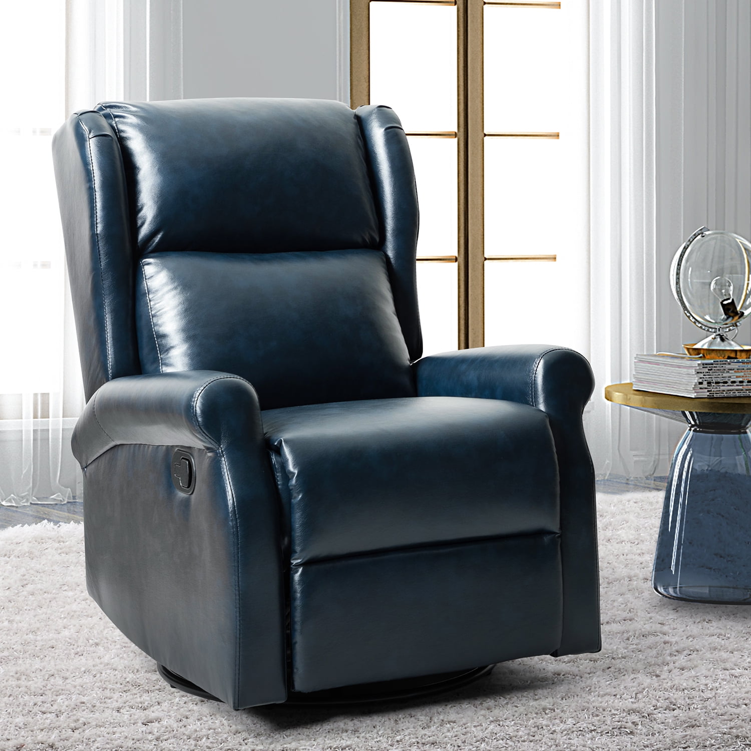 Leather Swivel Glider Recliner Rocking Chair Modern Push Back with ...