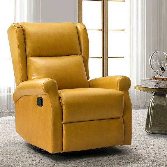 Leather Swivel Glider Recliner Rocking Chair Modern Push Back with ...