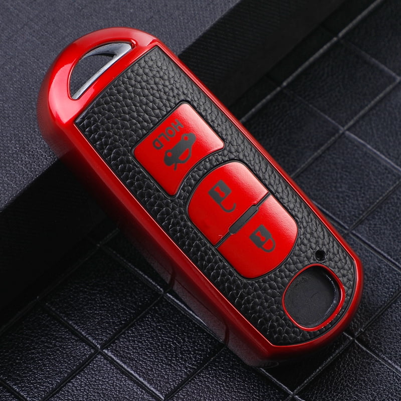 Leather+TPU All-Inclusive Car Remote Key Cover Case Fob for Mazda 2 3 5 ...