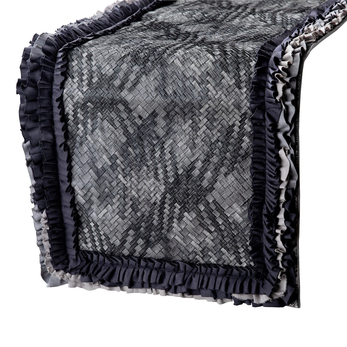 Leather Table Runner, Luxury Textured Leather Basket Weave with Ruffles ...