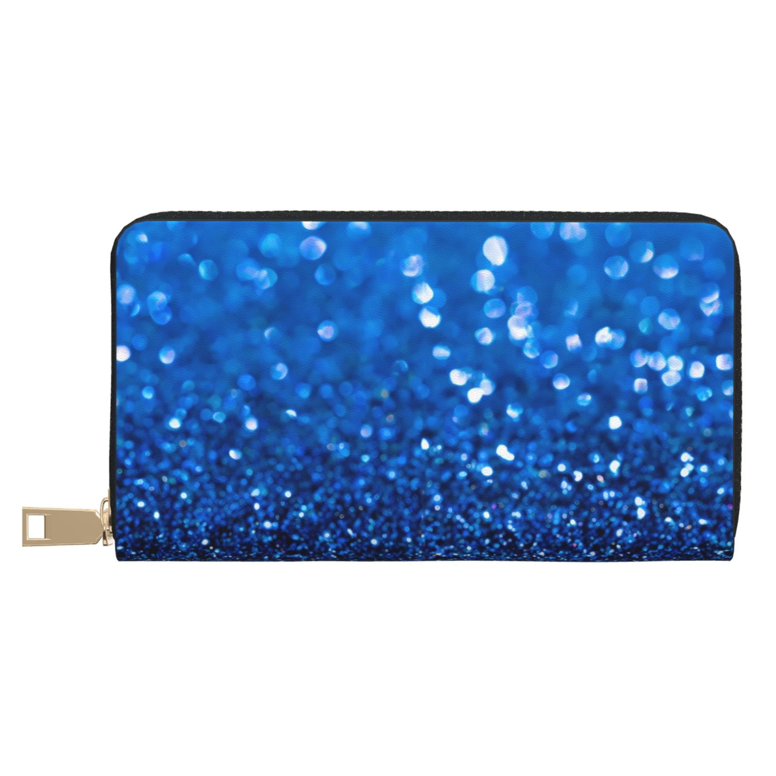 Leather Thin Slim Wallets for Women Men - A Blue Glitter Clutch Card ...