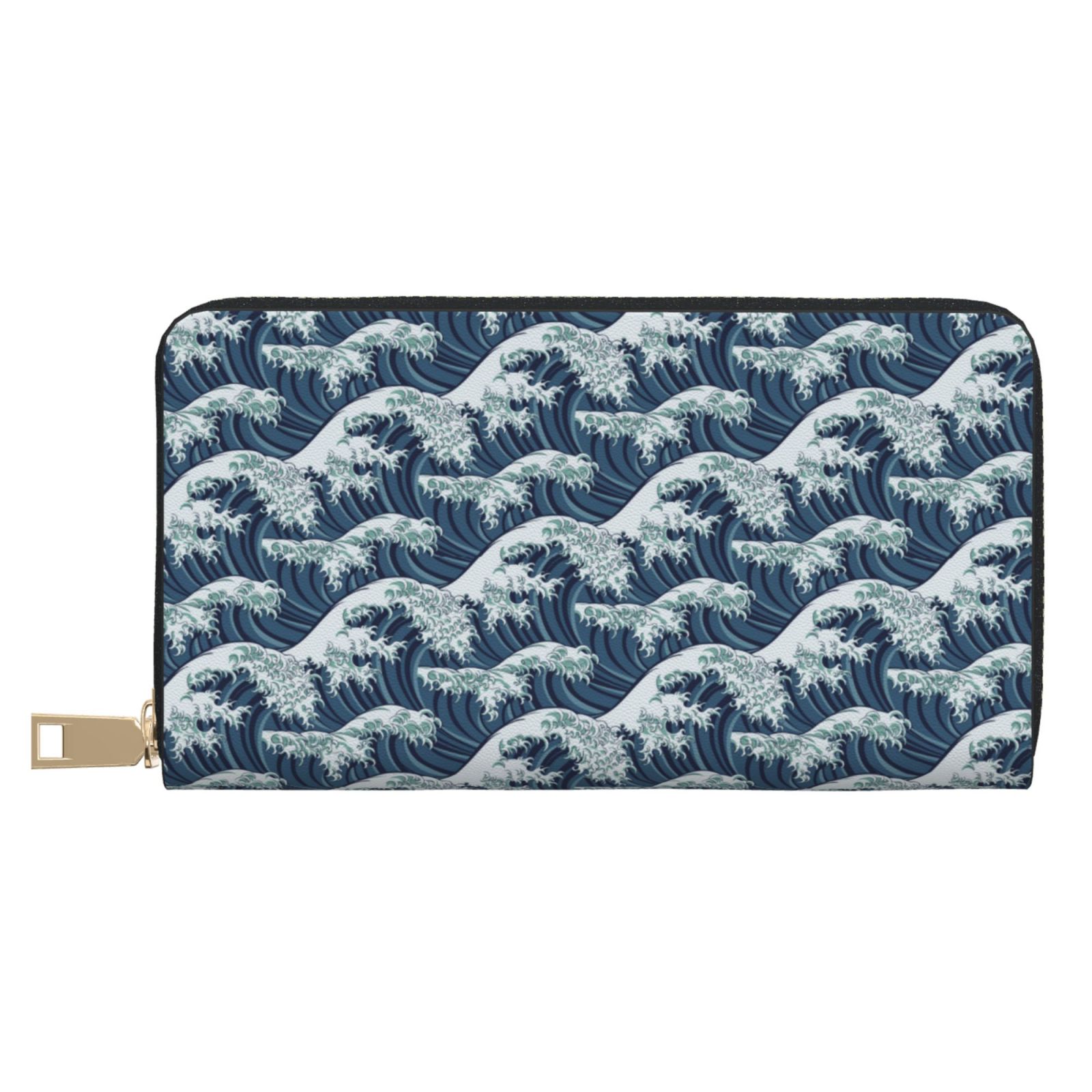 Leather Thin Slim Wallets for Women Men - A Japanese Great Wave Clutch ...