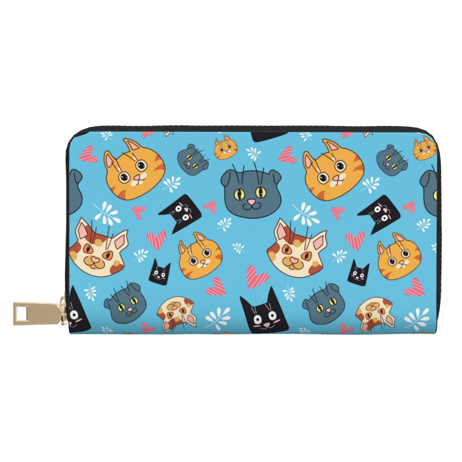 Leather Thin Slim Wallets for Women Men - Abstract Cute Cartoon Cat ...