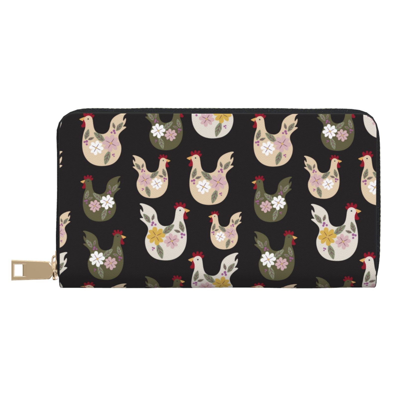 Leather Thin Slim Wallets for Women Men - Abstract Cute Chicken Flower ...
