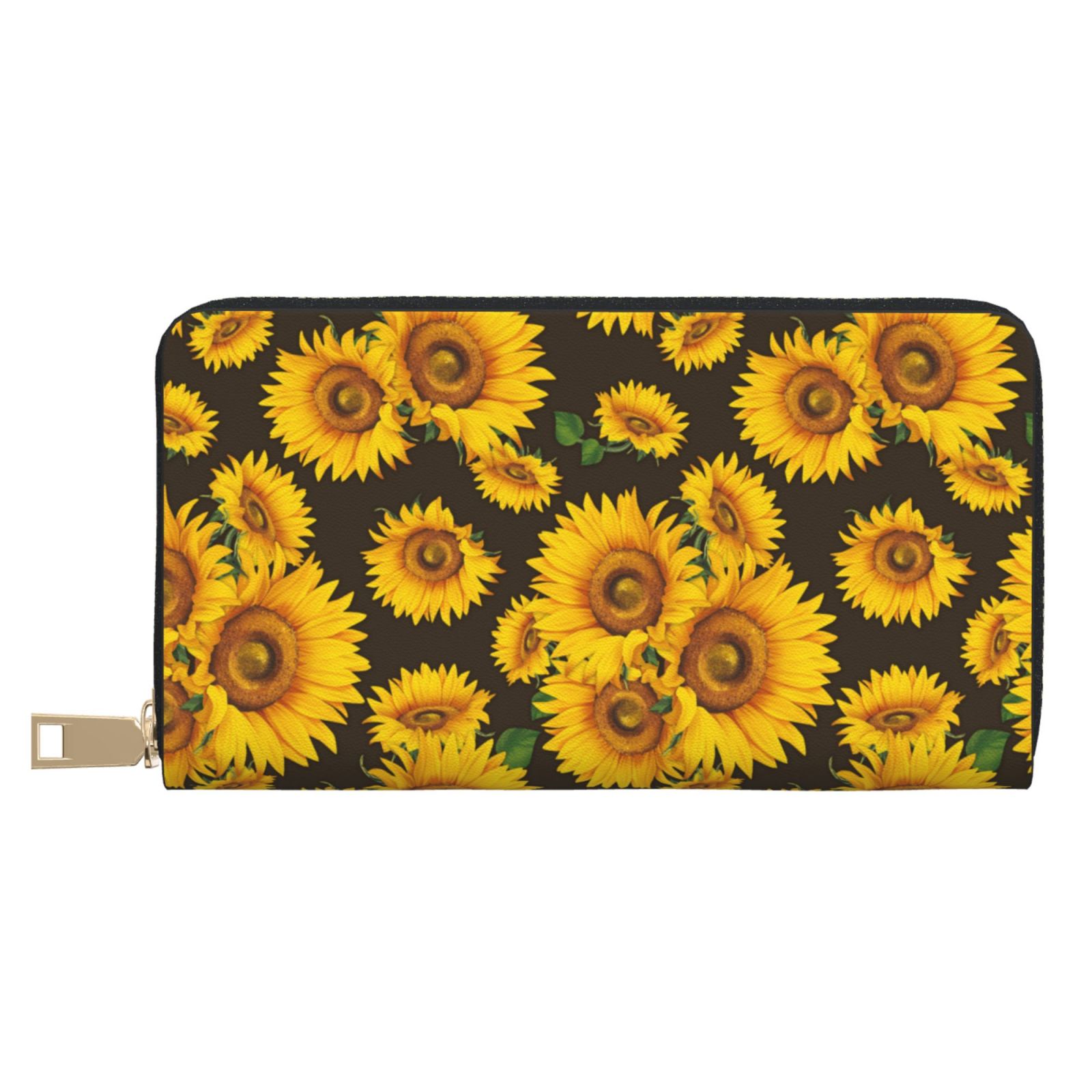 Leather Thin Slim Wallets for Women Men - Aesthetic sunflower leaf ...