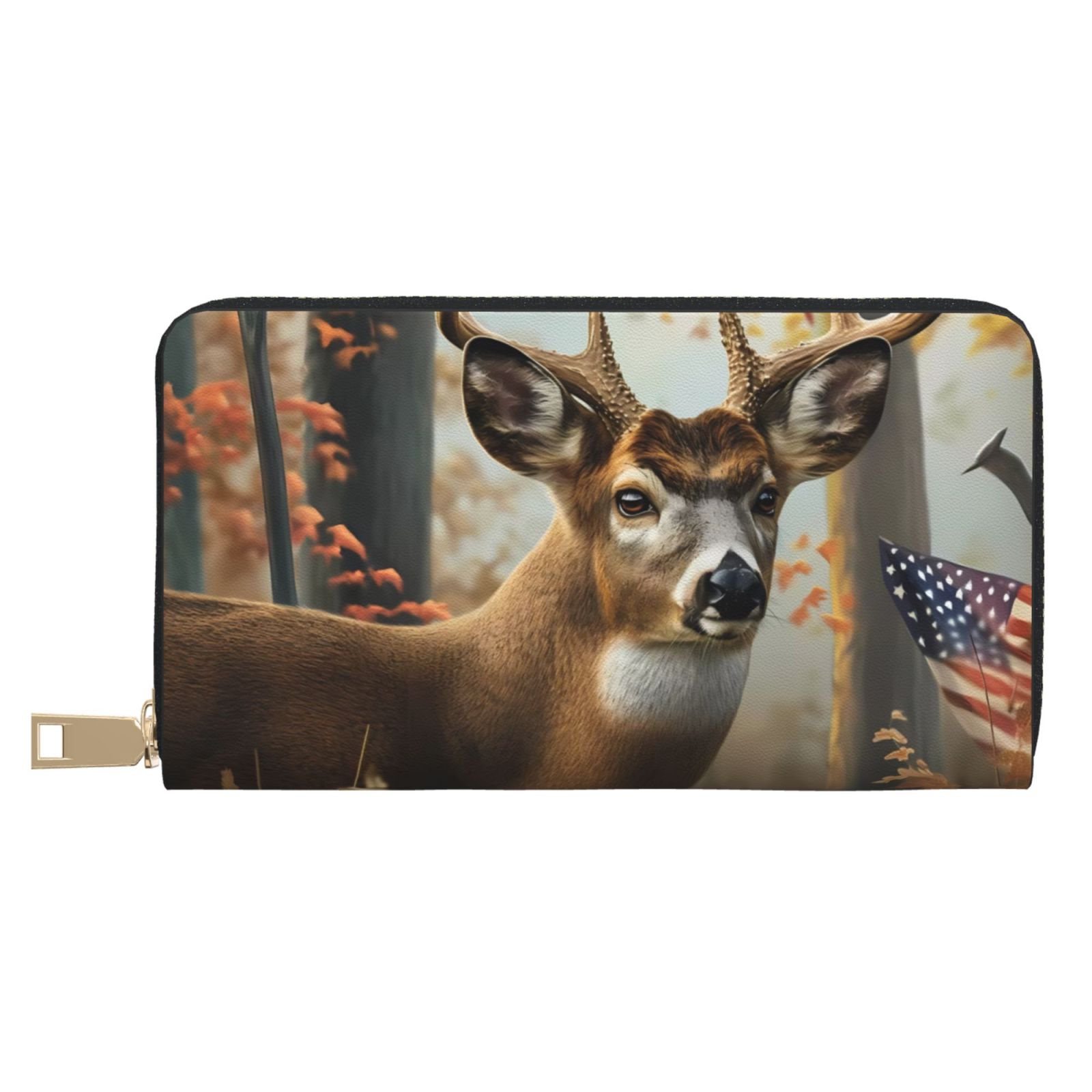 Leather Thin Slim Wallets for Women Men - American Wildlife Deer Forest ...