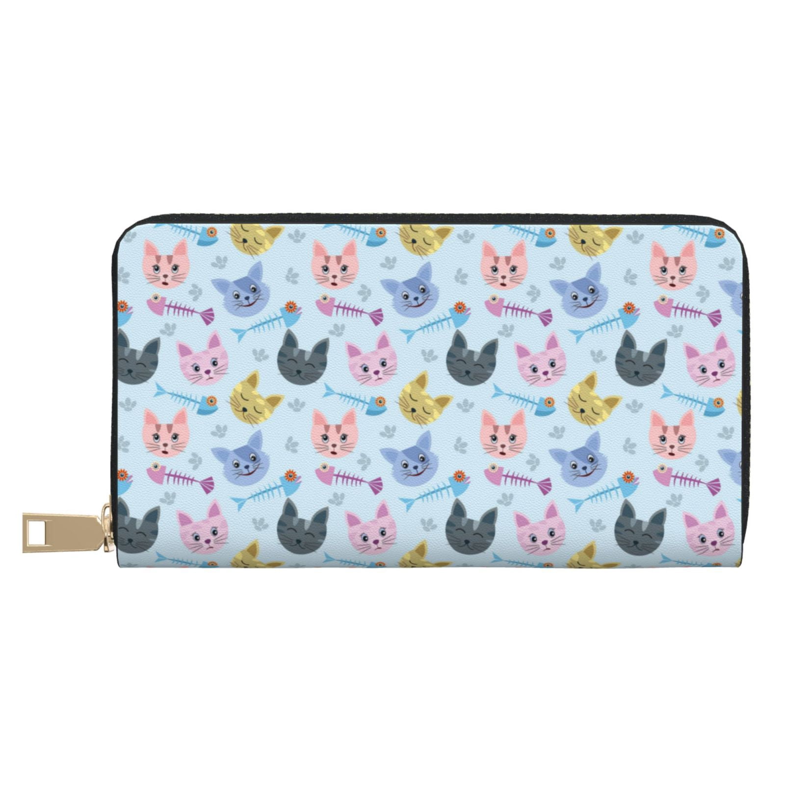 Leather Thin Slim Wallets for Women Men - Artistic Cute Cartoon Cat ...