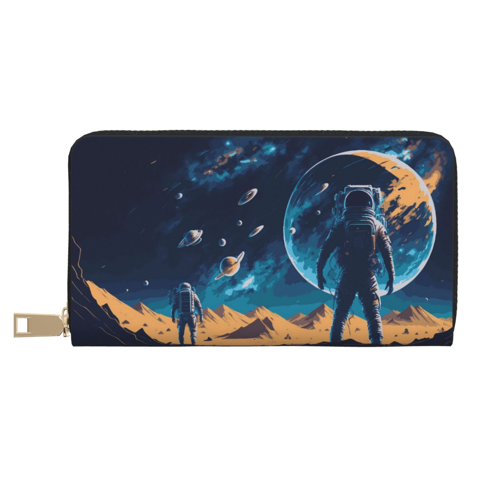 Leather Thin Slim Wallets for Women Men - Astronaut In A Space Suit On ...
